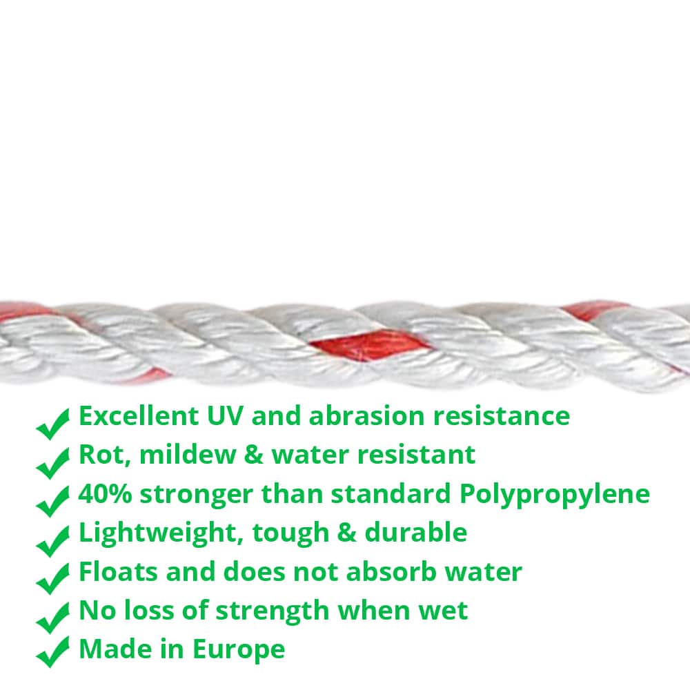 14mm White with Red Fleck Floaty Polysteel Rope (220m Coil) | Buy Rope