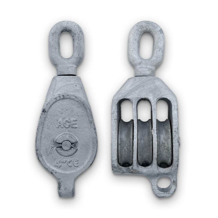 4″ Malleable Treble Wheel Pulley Block (Swivel Oval Eye) | Buy Rope