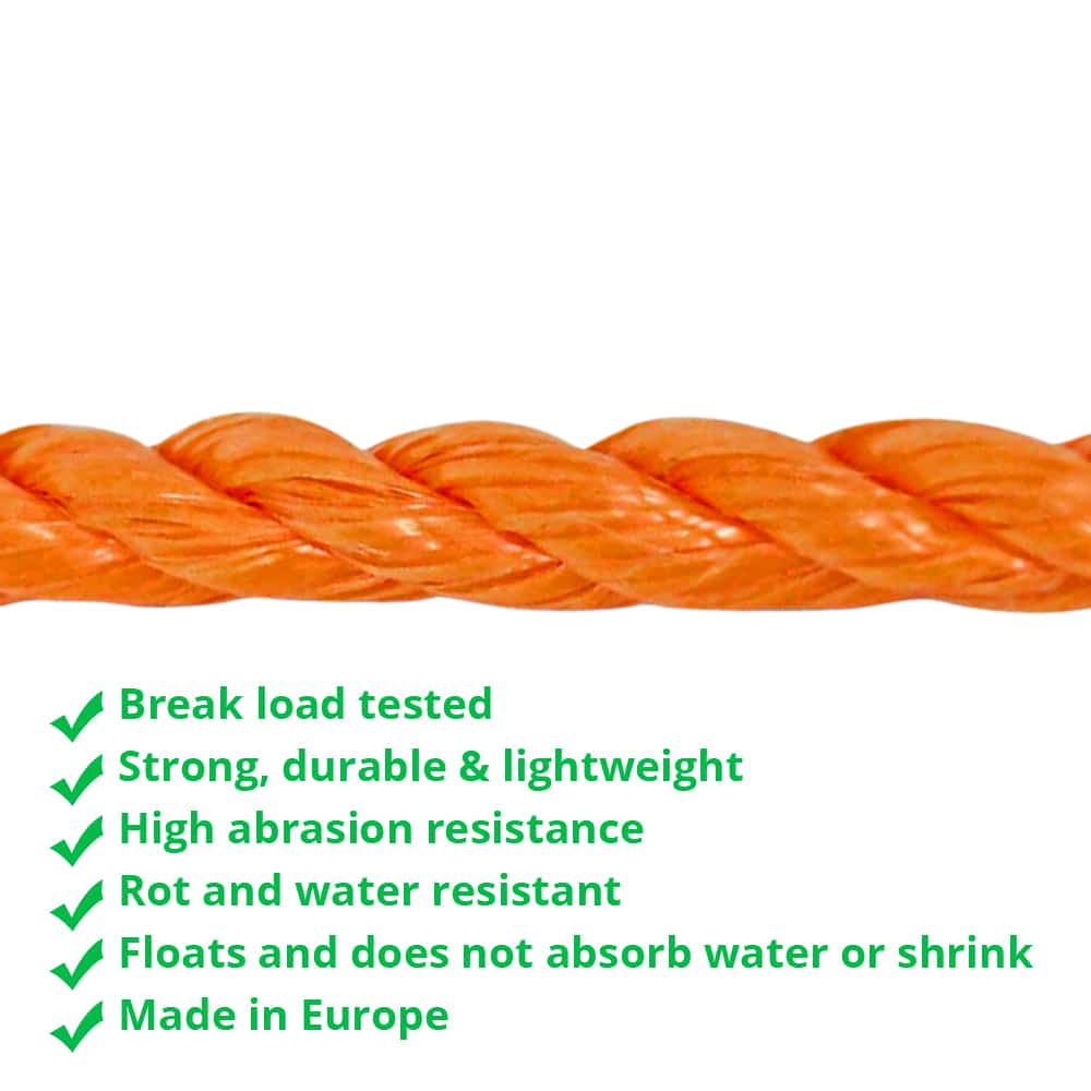 10mm Orange Polypropylene Rope (Sold by Meter) | Buy Rope